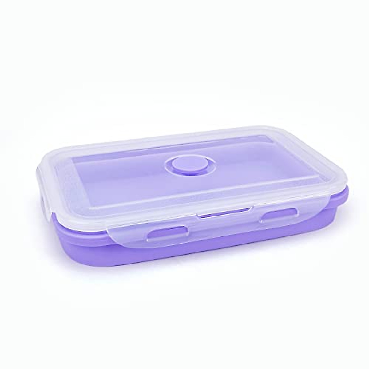 Lunbengo Purple Collapsible Sandwich Container, Silicone Lunch Container Bento Box with Plastic Lid, Microwave Safe, Camping Bowl For Meal Prep, Travel and Hiking, 40oz/1200ML