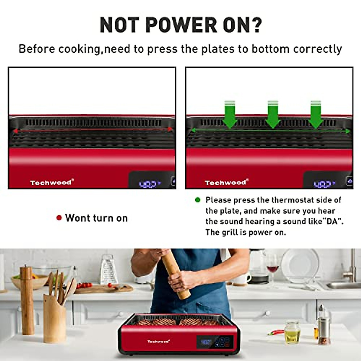800R double Indoor Smokeless Grill Techwood 1500W Electric Grill with Tempered Glass Lid & LED Smart Control Panel, 8-Level Control Korean BBQ Grill, Red