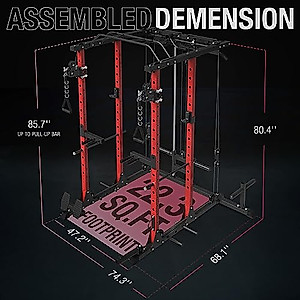 Mikolo Power Cage, 1500lbs Power Rack with LAT PullDown and Cable Crossover System, Squat Rack with Pulley System, Weight Cage for Home Gym with Training Attachments