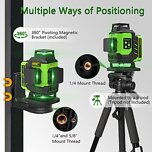 Huepar 4x360 Laser Level Self-leveling 16 Lines Green Beam 4D Cross Line Tiling Floor Tool-2 x 360 Horizontal & 2 x 360 Vertical Laser Lines with Two Li-ion Batteries and Hard Carry Case-LS04CG