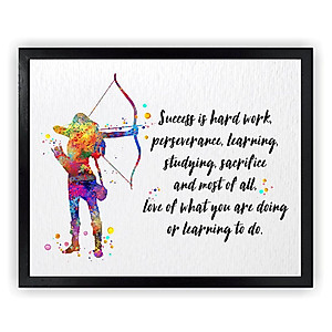 Dignovel Studios 8X10 Unframed Archery Sports Girl Watercolor Print Female Arrow Bow Hunting Inspirational Quotes Wall Art Office Decor DN632