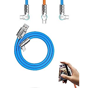 Chubby Gamer 180 Rotating Fast Charge Cable, 180° Rotating Fast Charge Cable, USB to C Durable to Avoid Breakage, Flexible Rotary Connector Thick Rubber Safety Charging (1.8m-Blue, for iPhone)