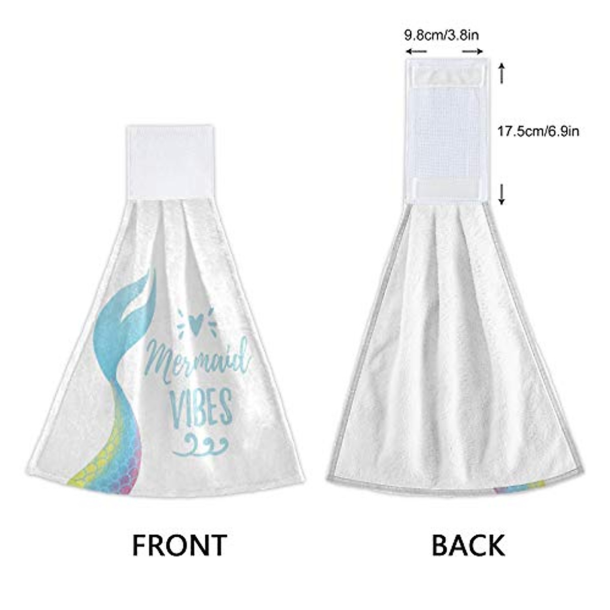 Alaza 2 Pcs Kitchen Towel, Cartoon Style Cute Mermaid Tail Absorbent Towel Hanging Towel Hand Towel