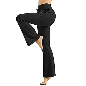 Promover Fleece Lined Women Flare Yoga Pants with Pockets Winter Warm Bootcut Pants(Black,M)