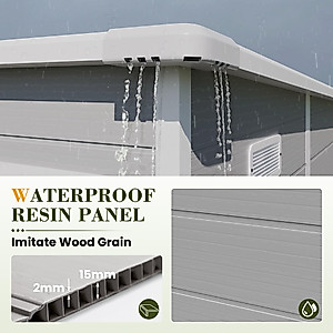 UDPATIO Outdoor Storage Shed 6 x 6 FT, Resin Garden Sheds Plastic Patio Outdoor Storage with Lockable Door for Tool, Bike, Garbage Can Gray White