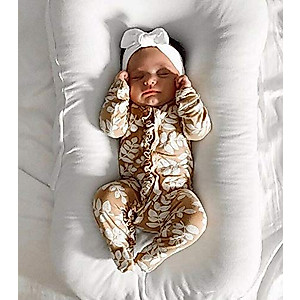 Ayalinggo Newborn Baby Girl Boy Romper Jumpsuit Footed Romper Ruffle Footie Bodysuit Fall Winter Outfit Clothes (Floral Footies, 0-3 Months)