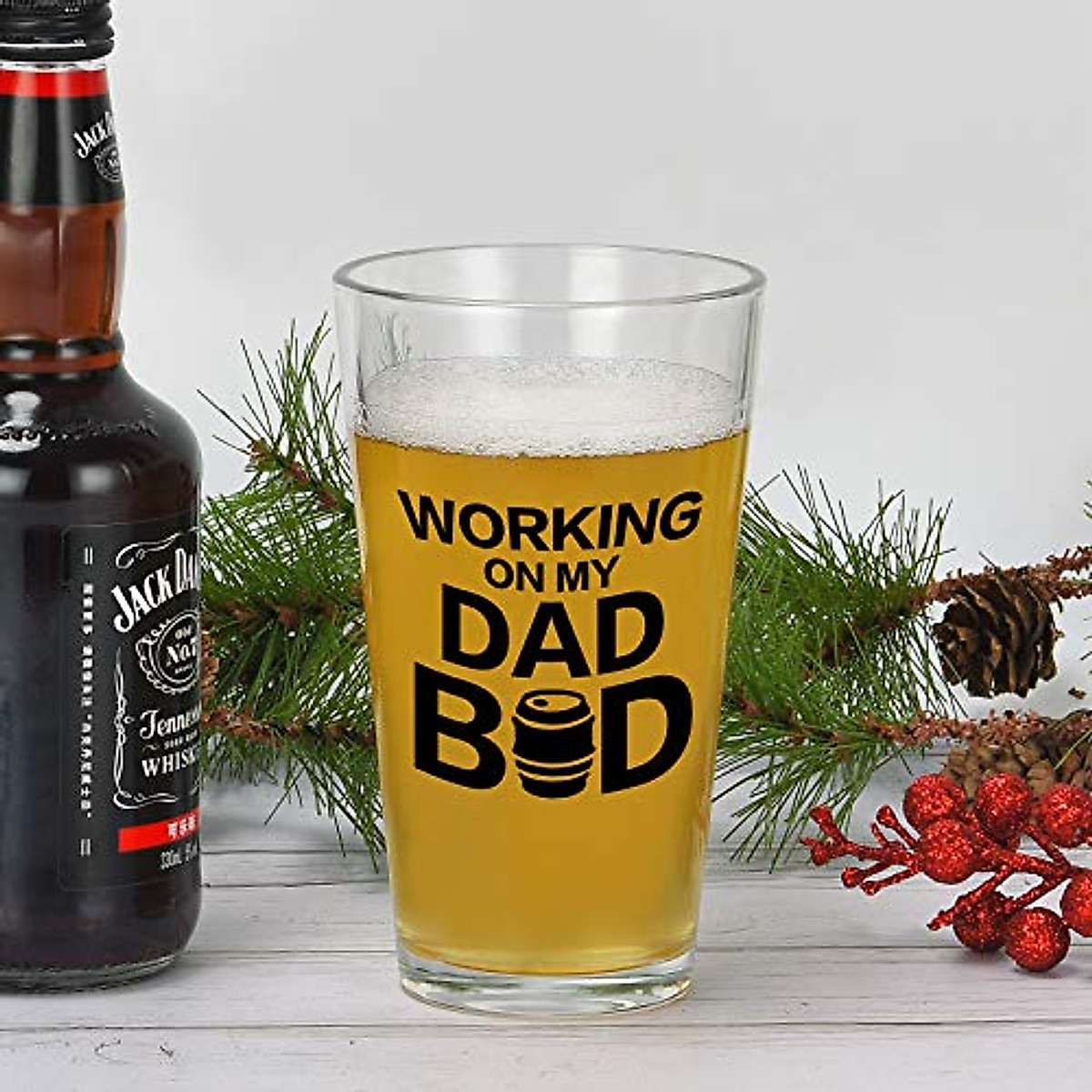Funny Dad Beer Glass, Working on My Dad Bod Pint Beer Glass for Dad, New Dad, Father, Husband - Ideal Gift for Christmas, Birthday, Fathers Day from Daughter, Son, Kids, Wife, 15Oz