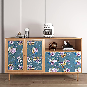 ReWallpaper Blue Floral Peel and Stick Wallpaper - Boho Modern Flower Pattern - Self Adhesive Contact Paper - Bod Wallpaper for Bedroom Bathroom 17.5inx10ft