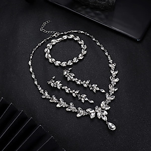 FIASASO Prom Jewelry Set Necklace Dangle Earrings Bracelet Bride Bridesmaid Crystal Bridal Jewelry Set for Wedding Rhinestone Engagement Party Prom Jewelry Set for Women