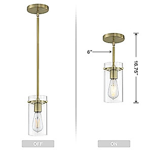 3 Pack 1 Light Indoor Mini Hanging Kitchen Island Modern Industrial Rod Pendant Ceiling Light Fixture,Brushed Bronze Finish Clear Glass Chandelier Shade for Bar Dining Room Over Sink
