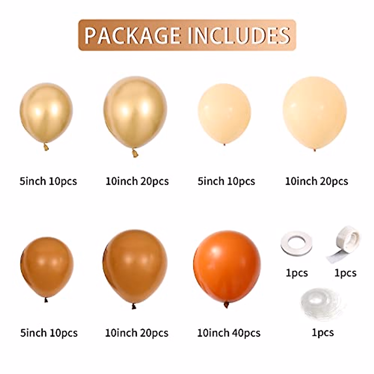 Orange Balloons Garland Arch Kit with Chrome Metallic Gold Brown Various Sizes Balloon for Baby Shower Bridal Shower Birthday Party Decorations