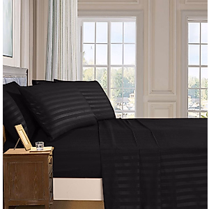 Elegant Comfort Best, Softest, Coziest 6-Piece Sheet Sets! - 1500 Premier Hotel Quality Luxurious Wrinkle Resistant 6-Piece Damask Stripe Bed Sheet Set, Full Black