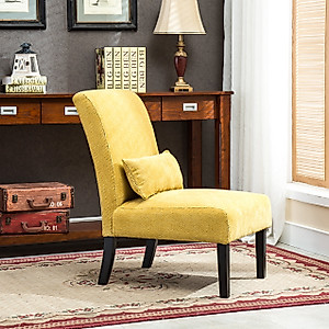 Roundhill Furniture Yellow Pisano Chenille Fabric Armless Contemporary Accent Chair with Matching Kidney Pillow