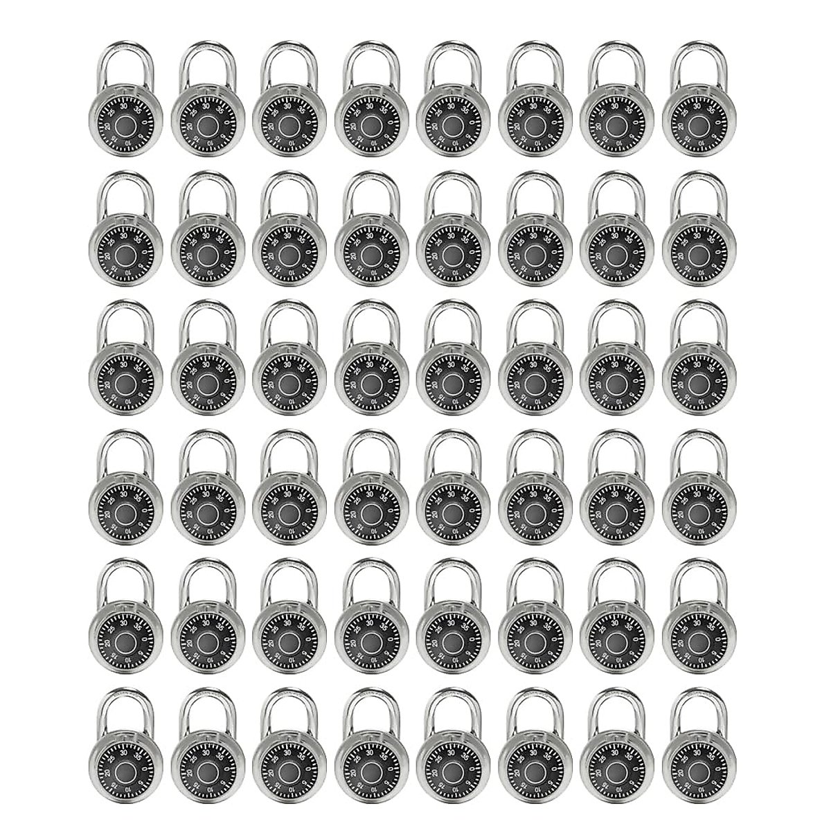 LanuBe Lock Standard Dial Combination Lock, 2 in. Wide, with Different Combinations, Black Turnplate, Pack of 48; Lock for School, Employee, Gym & Sports Locker, Case, Toolbox, Fence and so on