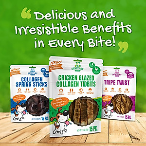 Chewer's Joy Collagen Spring Sticks 15pk 5-6" for Dogs. Up to 100% Collagen Promotes Healthy Joints, Bones, Skin, Digestion, & Shiny Coat. Bully Stick & Rawhide Alternative. Long Lasting.