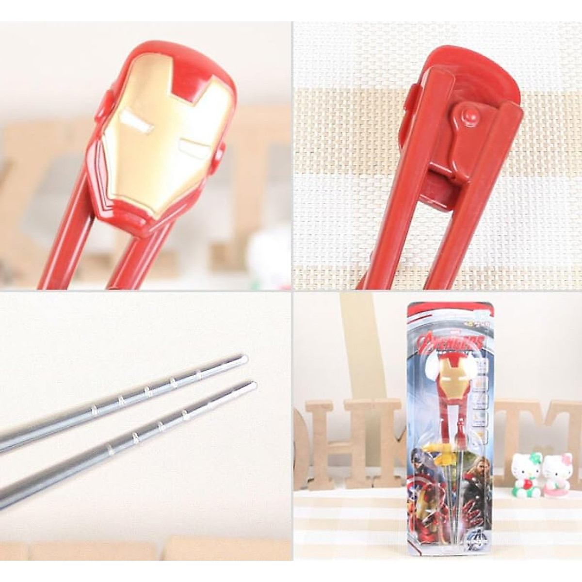 Lilfant Super Hero Stainless Steel Training Chopsticks for Right-hand, Made in Korea, 7.8in