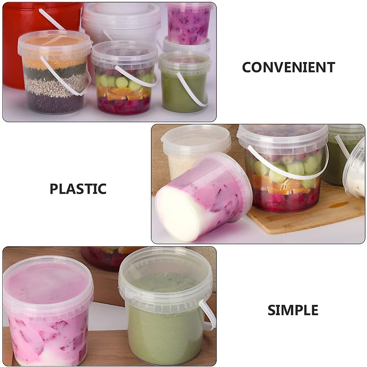 UPKOCH 2Pcs Ice Cream Tub with Lid and Handle Clear Plastic Ice Cream Pails Container for Homemade Ice- Cream Storage 2L