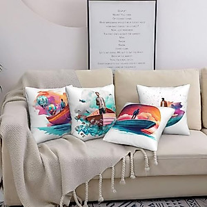 Boat Ocean Throw Pillow Covers 14x14 Throw Pillows Set of 4 Winter Decorations for Home Porch Enhance Your Living Room or Couch with Cozy Fall and Halloween Themes Bringing Warmth to Your Home Decor