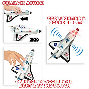 ArtCreativity Space Shuttle Toy Set with 2 Astronaut Figurines, Cool Space Toys for Kids-Diecast Metal Shuttle with Lights, Sounds and Pullback Motion, Best Space-Themed Gifts for Boys & Girls