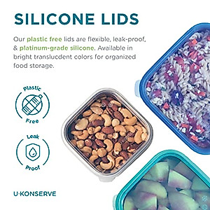 U-Konserve Stainless Steel Food Storage Bento Box Container, Leak Proof Silicone Lid Dishwasher Safe - Plastic Free (50oz Clear)