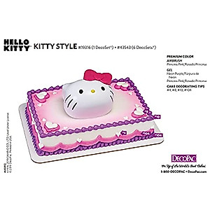 DecoSet® Hello Kitty Style Cake Topper, 4-Piece Decoration Set with Surprise Inside, Bow Stamp and Sticker Sheets for Hours of Fun After the Birthday Party