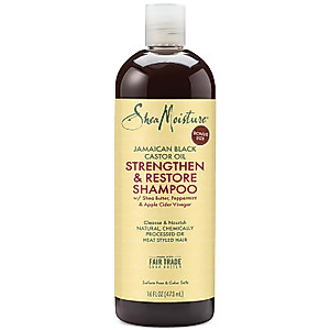 Shea Moisture Jamaican Black Castor Oil Strengthen & Restore Shampoo, Shea Butter, Peppermint & Apple Cider Vinegar, Sulfate Free, Natural, Chemically Processed Hair, Family Size, 16 Fl Oz
