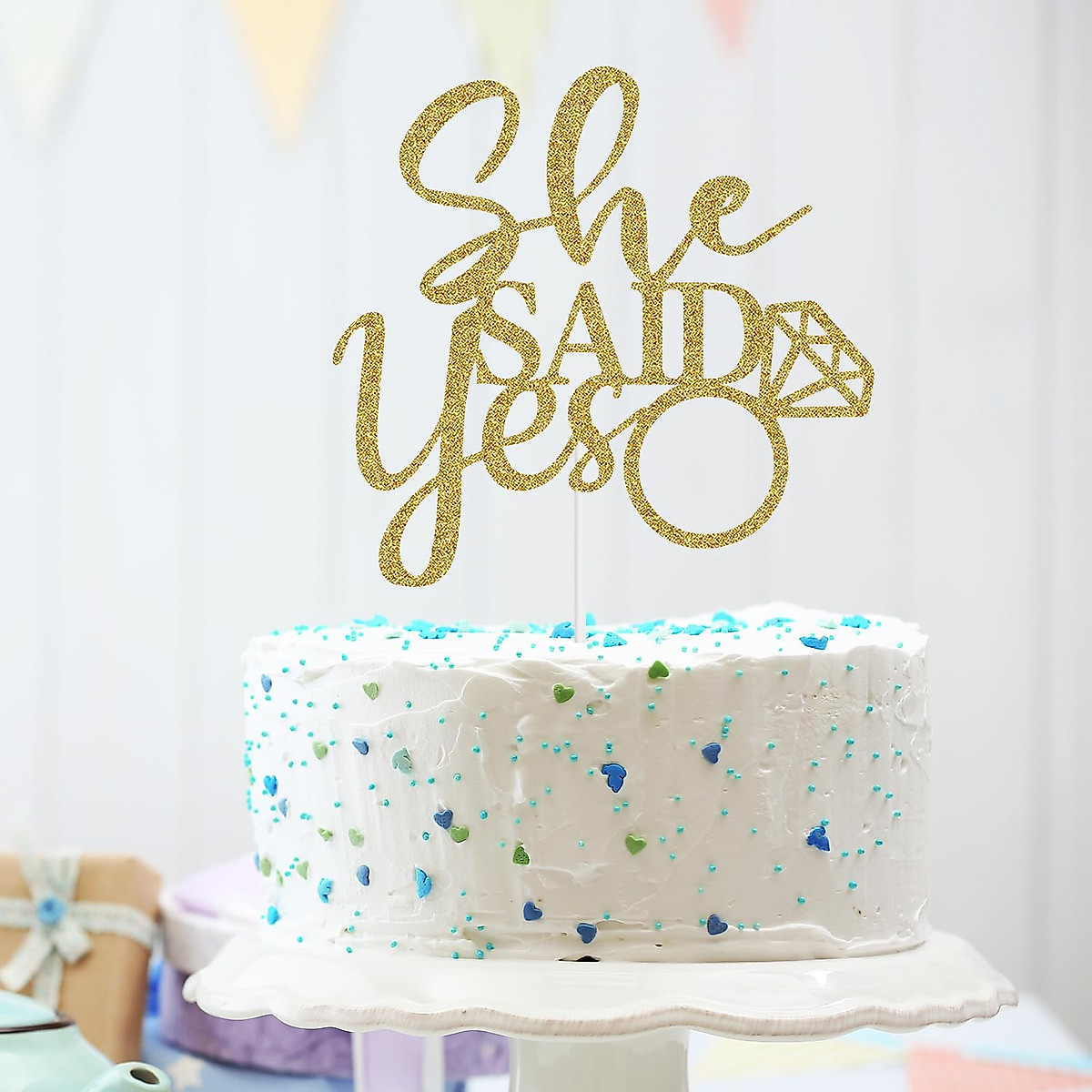 Glitter She Said Yes Cake Topper - Mr & Mrs Wedding Shower Sign, Wedding Engagement Bridal Shower Party Decorations Gold