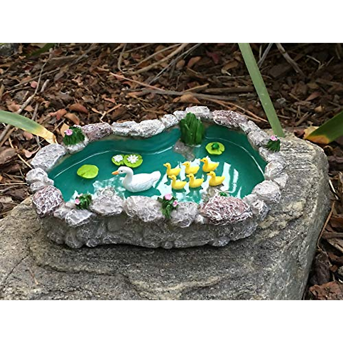 GlitZGlam Duck Pond -Mother and Ducklings! A Miniature Duck Pond for a Miniature Fairy Garden and Miniature Garden Accessories