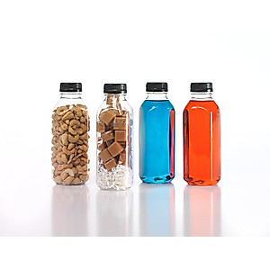 (8) 16 oz. Clear Food Grade Plastic Juice Bottles with Tamper Evident Caps 8/pack (Black Lids)