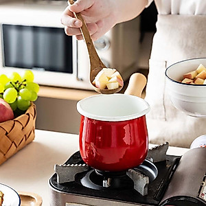 500ml Enamel Milk Pan with Wooden Handle Mini Saucepan Cookware Pan for Gas Cooker Kitchen Tool(Blue)