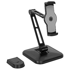 Mount-It! Adjustable iPad Wall and Counter Mount [Fits Screens 4.7" to 12.9"] 360 Degree Full Motion Rotation and Swivel Desktop Tablet and Phone Stand, Large Base, Holder Cabinet (Black)