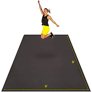 Large Exercise Mat 8' x 6' x 7mm | Ultra-Durable Non-Slip Rubber Workout Mat for Home Gym Flooring | Ideal for Cardio, Fitness, Plyo, MMA and Yoga | Jump Rope and Storage Bag Included - Black