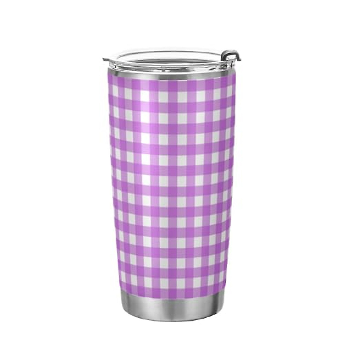 Purple and White Checkered Stainless Steel vacuum insulated water bottle with Lid and Straw coffee travel mug 20oz for Water, Iced Tea or Coffee leakproof tumblers with lids botellas para agua