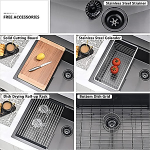 33 Black Drop In Kitchen Sink Workstation-VASOYO 33x22 Inch Drop n Topmount Kitchen Sink Gunmetal Black Stainless Steel Sink 16 Gauge 10 Inch Deep Single Bowl Kitchen Sink with Cutting Board&Colander