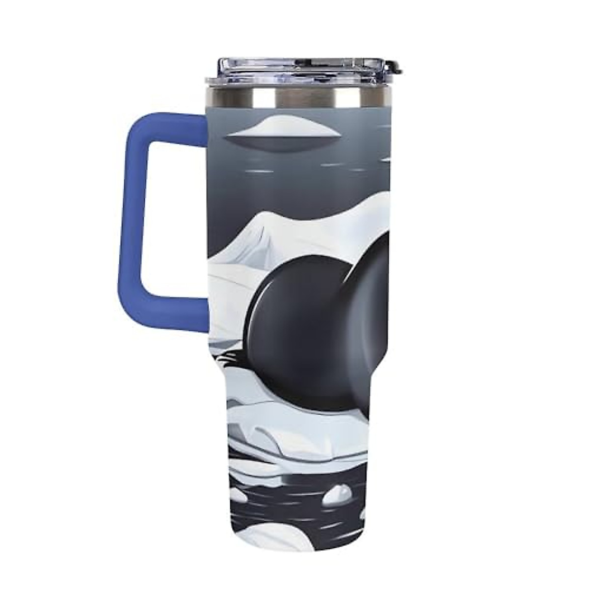 LLUTSNTH 40 Oz Vacuum Tumbler with Deep Blue Handle Leakproof Insulated Tumbler Seals on Ice Stainless Steel Travel Mug with Lid And Straw Coffee Cup Cute Water Bottles Cup Holder Friendly