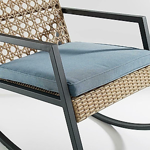 VBSQ Modern Patio Rattan Rocking Chair - Light Brown/Blue Slirr Chair Rocking Chair Rocker Chair Rocker Camp Chair Rocker Recliner Rocking Camp Chair Rocking Chairs Outdoor Rocking Chair