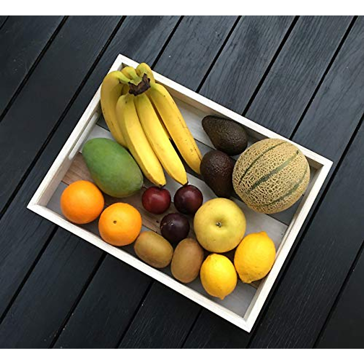 Rustic Wooden Serving Tray for Ottoman and Coffee Table Lap Tray (16.3L x 12.2W x 2H in, Multicolor)