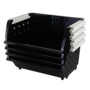 Wekioger 4 Pack Plastic Stackable Storage Baskets, Large Stacking Bins for Organizer, Black