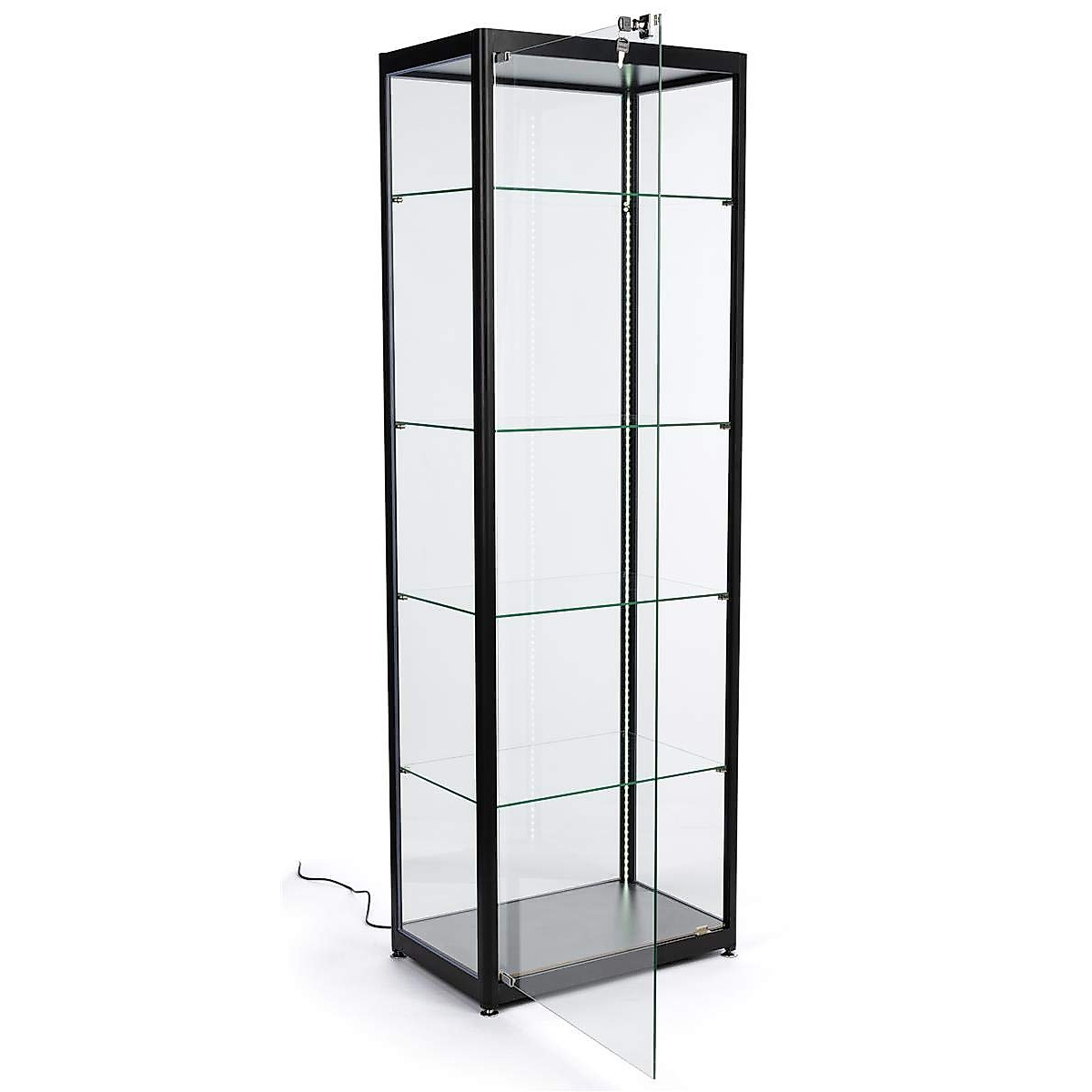 Displays2go 2 Foot Wide Display Cases with Corner Lighting – Black (DCKDMT24B)