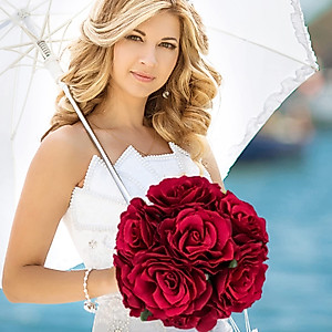 Outus Hair Clip, 8 Pieces Red Rose Flower Hair Pins, Fabric Rose Flowers Hair Clips, Medium, for Woman Girl Wedding Party Favor Accessories