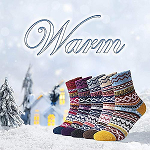 5 Pack Womens Socks Vintage Winter Soft Warm Cold Knit Wool Socks Women Socks Walking