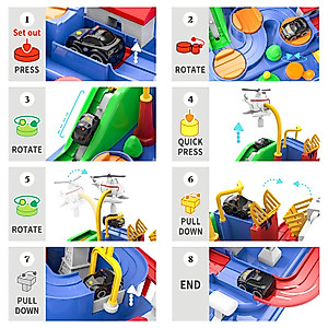 Toddler Toys for 3 4 5 Years Old Boys Girls, Car Adventure Toys City Rescue with 4 Mini Cars,Race Tracks car toys for Boys age 3-5, Birthday Gifts for 3-5 Year Old Boys Girls 10.2x10.2x7.2in