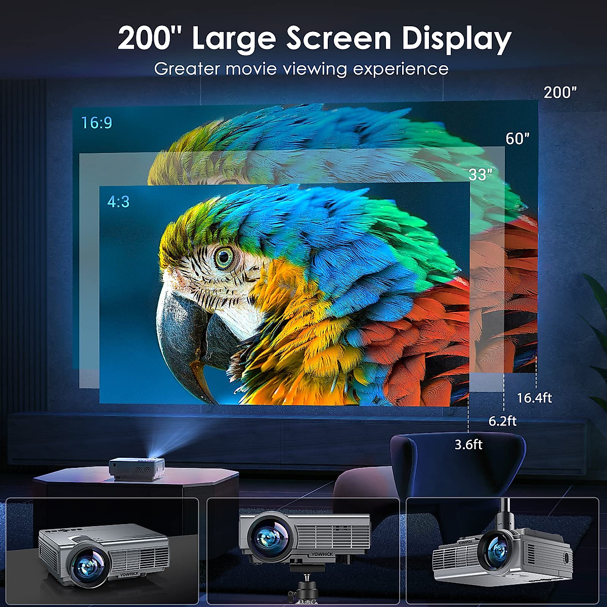 5G WiFi Bluetooth Projector, Native 1080P 8500L YOWHICK Outdoor Projector 4K Support, Mini Portable Movie Projector with Screen, for HDMI, VGA, USB, Laptop, iOS & Android Phone