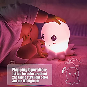 CometMars Toddler Night Lights, Silicone Octopus Light for Breastfeeding, Nursery Squishy Lamp, Cute Animal Bedside Lamp for Baby Kids Teens, Soft Nightlight with Touch Sensor for Bedroom