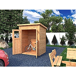 Leisure Season Urbano Lean to Shed Kit - Modern Weatherproof Outdoor Storage with Floor, Doors, Plexiglass Windows, Pent Roof Nordic Spruce Wood for Garden, Yard Medium Brown, 6'x4' (URB6X43781)