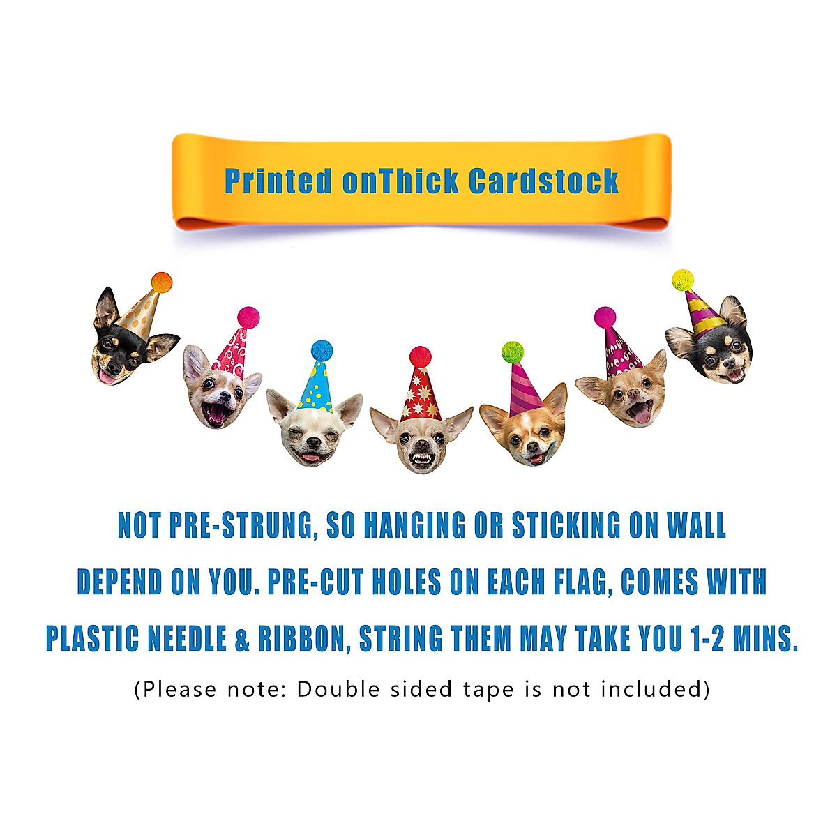 Chihuahua Dog Birthday Garland, Funny Chichi Portraits Party Decor, Dog Face Bunting Banner