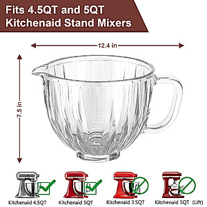 Glass Mixer Bowl for Kitchenaid 4.5-5QT Tilt-Head Stand Mixer, 5 Quart Glass Bowl with Measurement Markings, Glass Mixing Bowl with Kitchenaid Artisan Mixer, Refrigerator & Dishwasher Safe by InnoMoon
