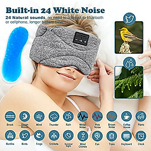 Sleep Mask with Bluetooth Headphones 24 White Noise, Ice-Feeling Bluetooth Sleep Mask Ultra-Thin Speaker Sleep Headphone Mask for Side Sleepers Blackout Eye Mask for Airplane, Nap, Travel（Gray）