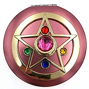 Makeup Compact Mirror Personal Makeup Mirror Portable Travel Handheld Foldable Double Sided Mirror with Crystal Star Miao WU