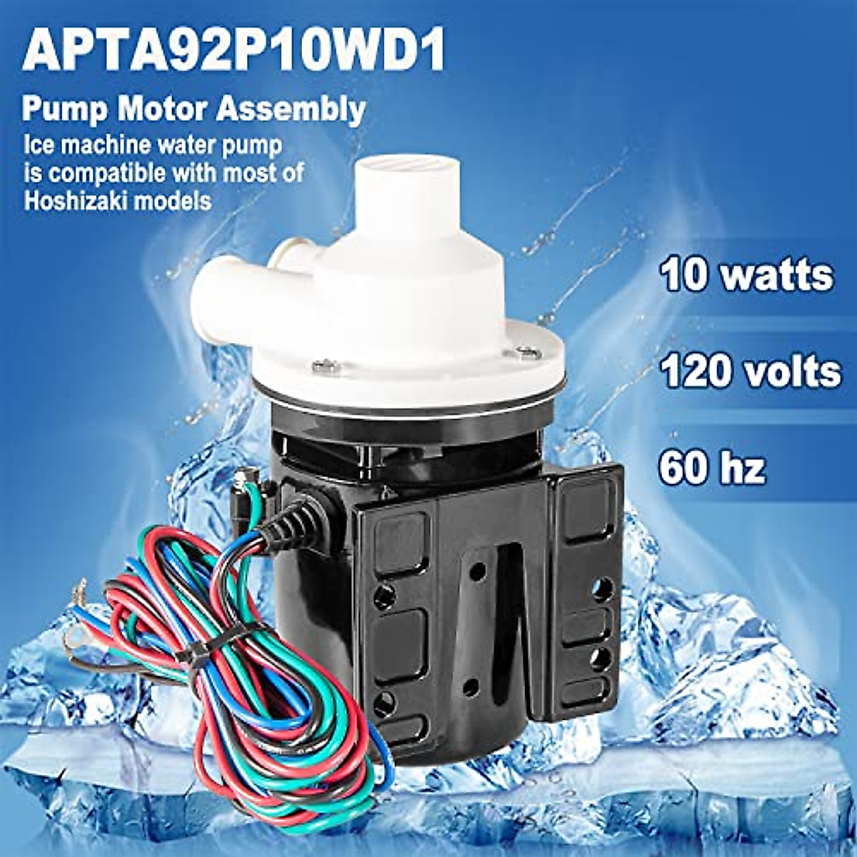 APTA92P10WD1 Pump Motor Assembly Replacement For Hoshizaki Ice Machine, Fits Model KM-450 THRU KM-900 KML-600MAH URC-12F 120V 10W 0.4 Amp
